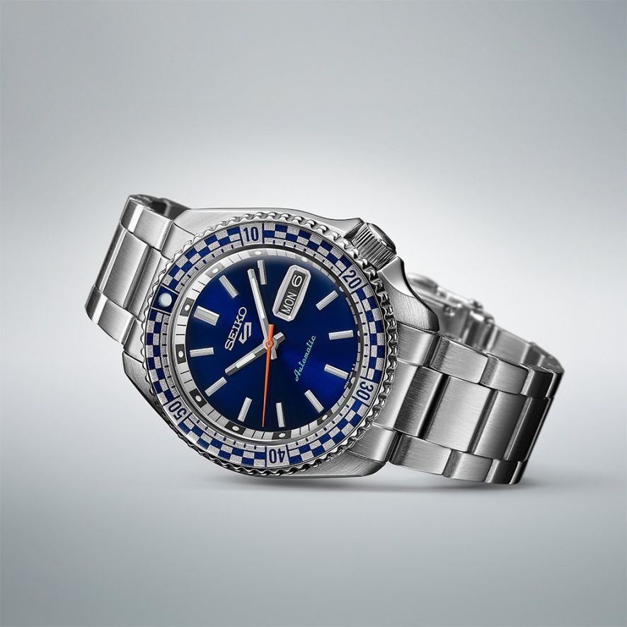Seiko 5 Sports Petrol Blue ‘Checker Flag’ Special Edition | AMJ Watches