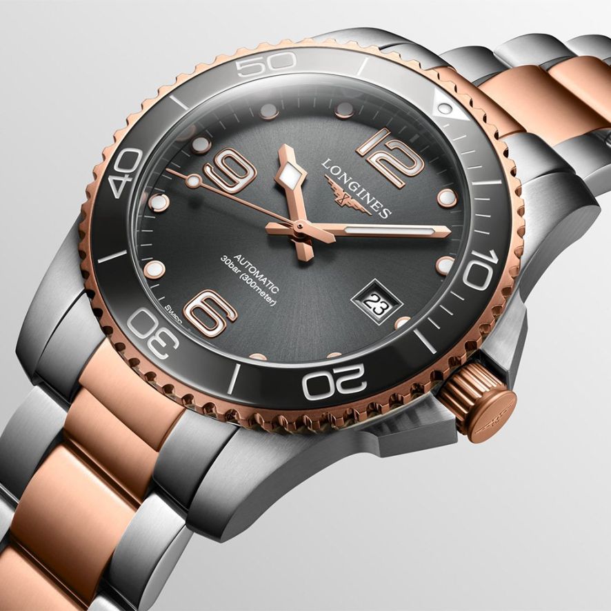 Longines Hydroconquest Automatic 41 Steel & Rose Gold Grey | AMJ Watches
