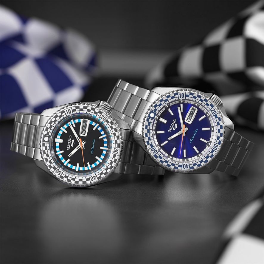 Seiko 5 Sports Petrol Blue ‘Checker Flag’ Special Edition | AMJ Watches